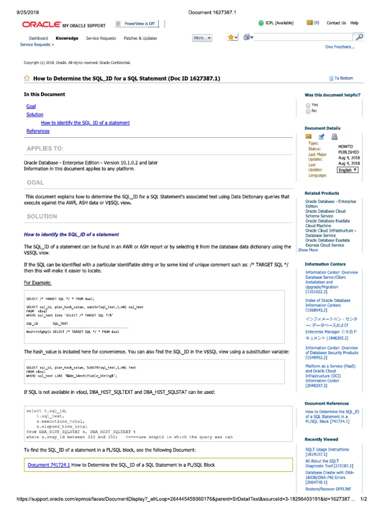 How To Determine The SQL - ID For A SQL Statement | PDF