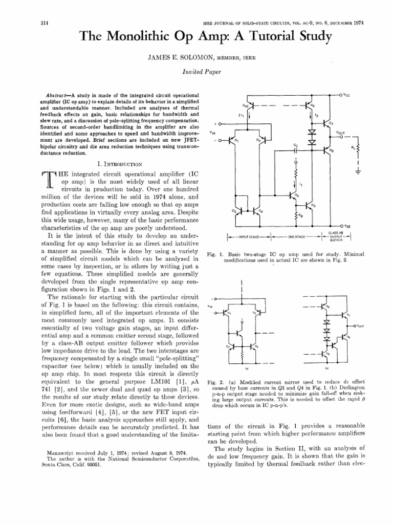 The Monolithic Op Amp: A Tutorial Study: Solomon | PDF | Amplifier ...