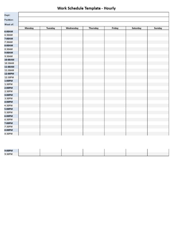 Hourly Work Schedule Template | PDF