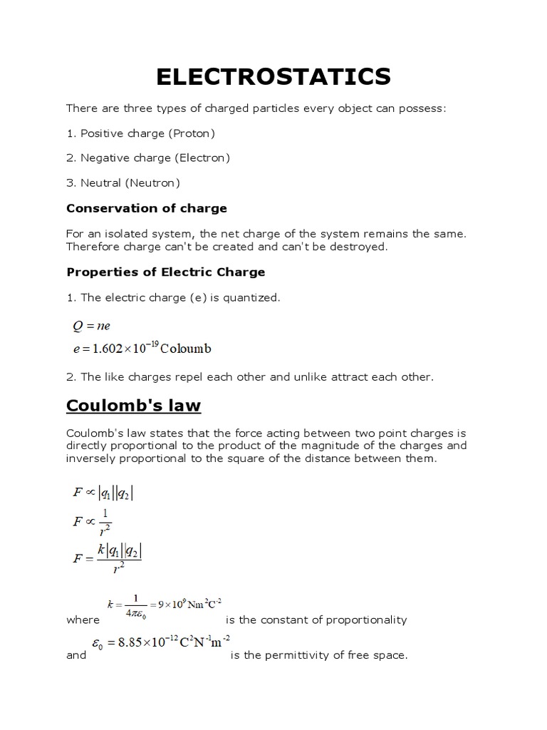 Electrostatics: Coulomb's Law | PDF | Capacitor | Electric Charge