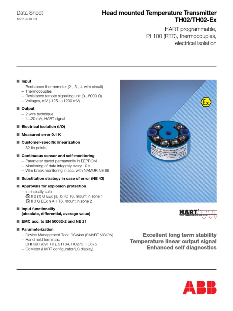 Head Mounted Temperature Transmitter TH02/TH02-Ex: Data Sheet | PDF ...
