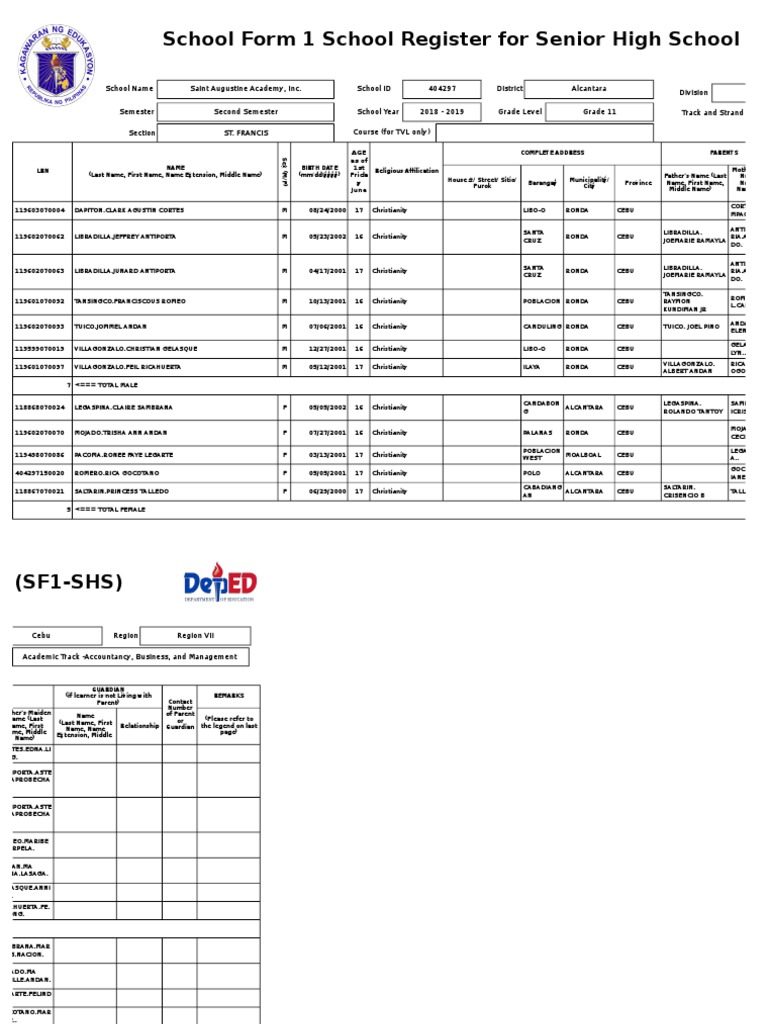 School Form 1 (SF 1) - 2 | PDF