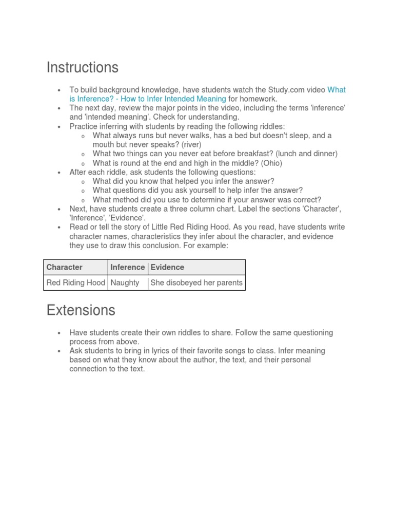 Making Inferences-Lesson Plan | PDF