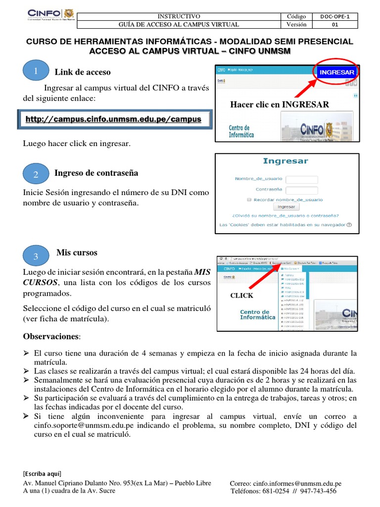 Guía para Campus CINFO para Entrar | PDF