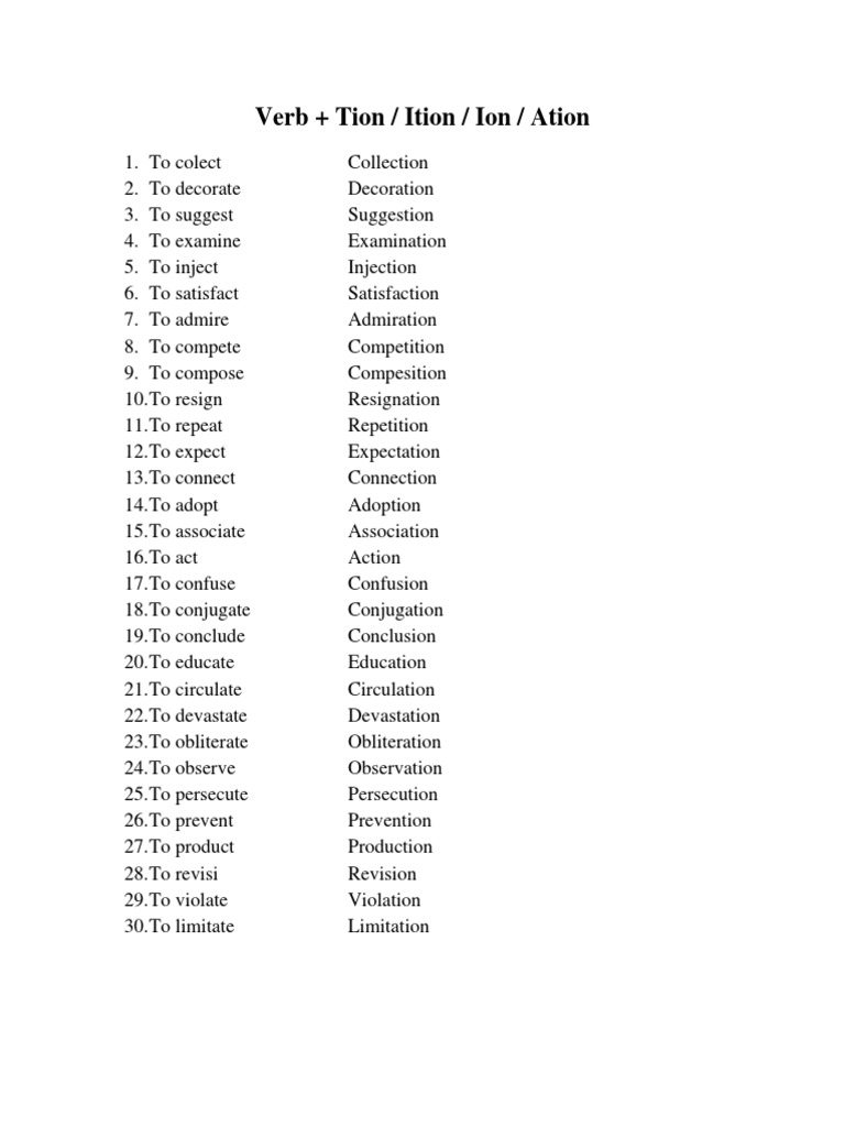 Grammar Verb+ion+tion | PDF