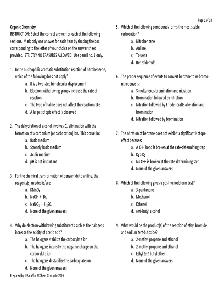 Organic Chemistry Exam Practice Questions | PDF | Alcohol | Carboxylic Acid