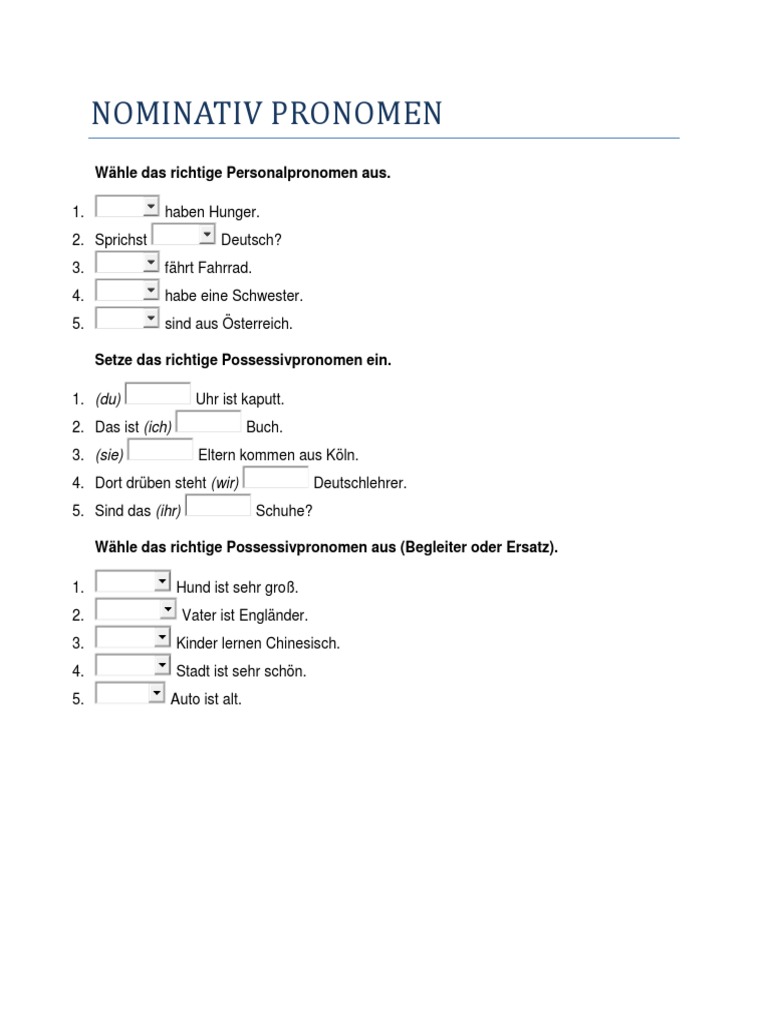Nominativ Pronomen | PDF