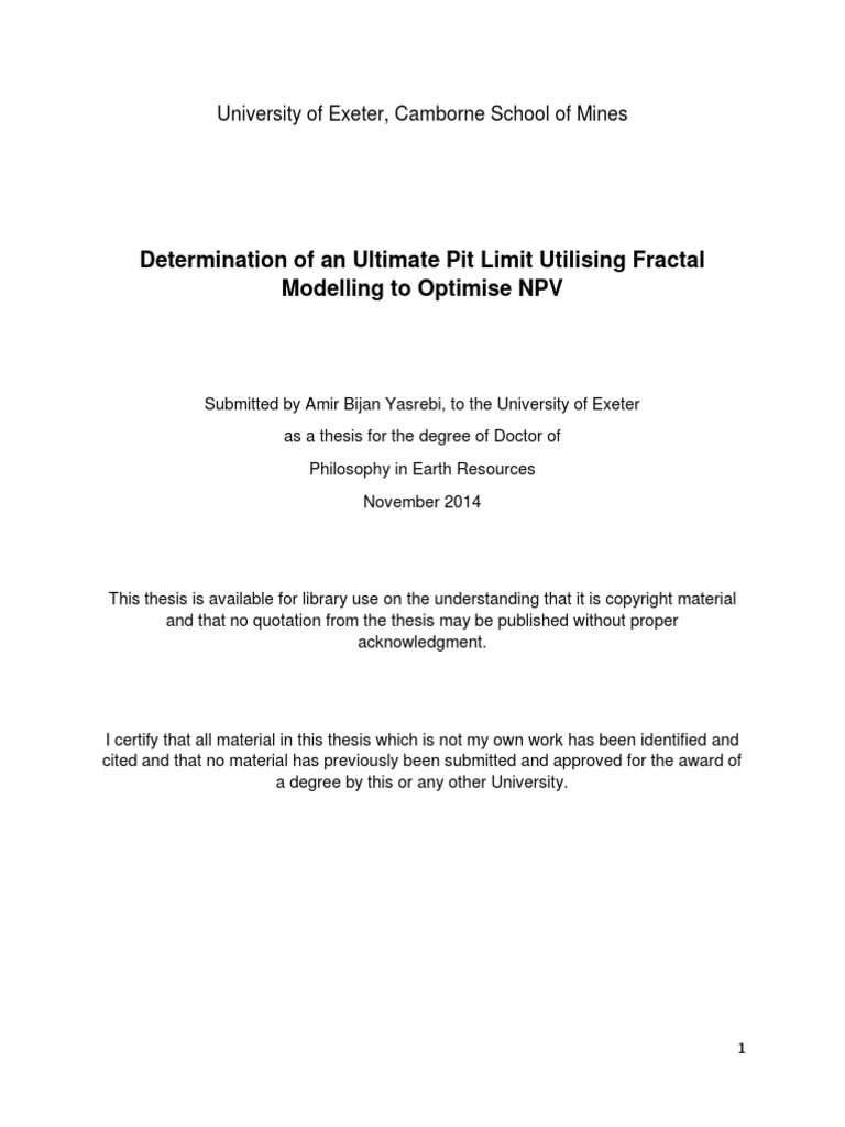Determination of An Ultimate Pit Limit Utilising Fractal Modelling To ... Determination of An Ultimate Pit Limit Utilising Fractal Modelling To ...
