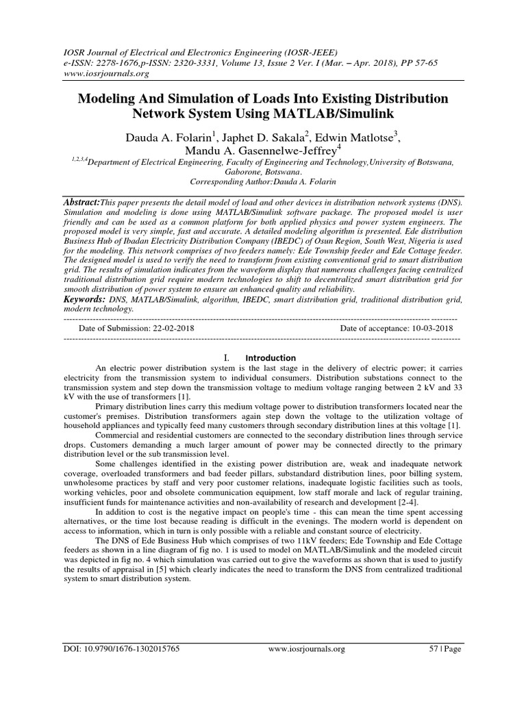 Modeling and Simulation of Loads Into Existing Distribution Network ...