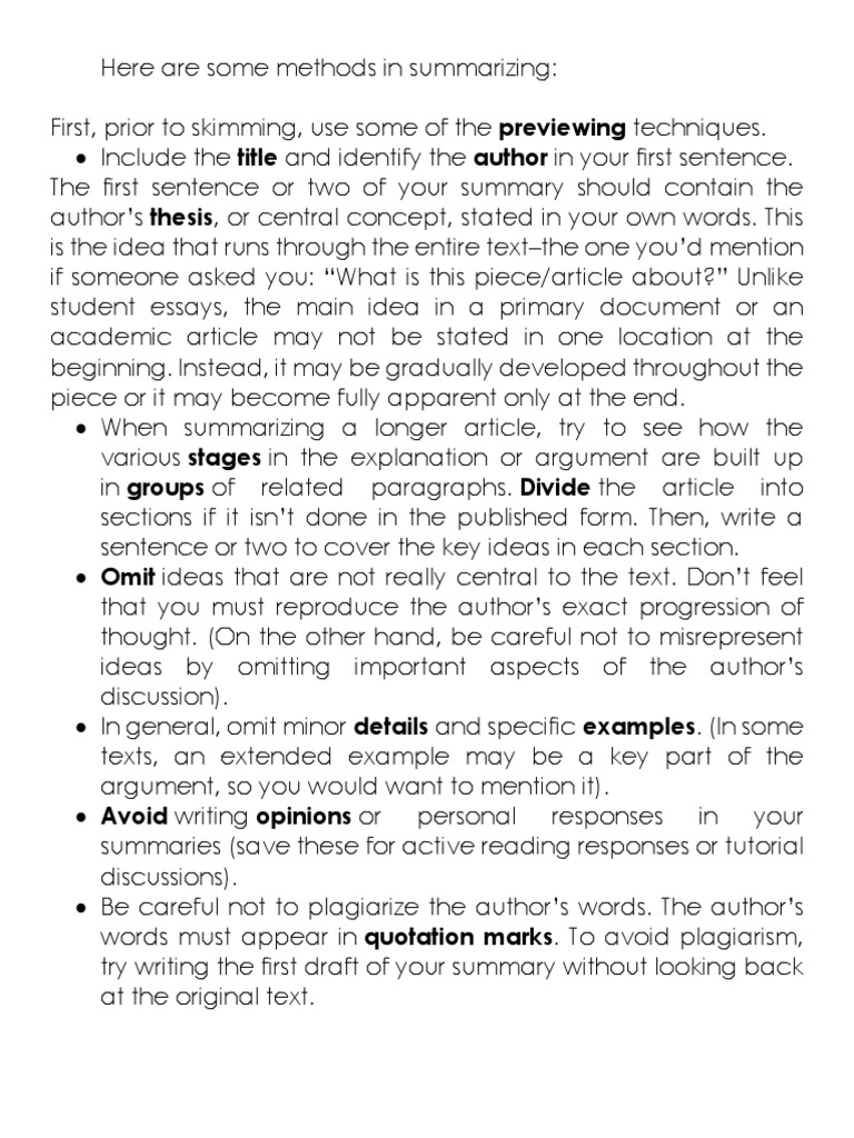 Methods in Summarizing | PDF | Plagiarism | Essays