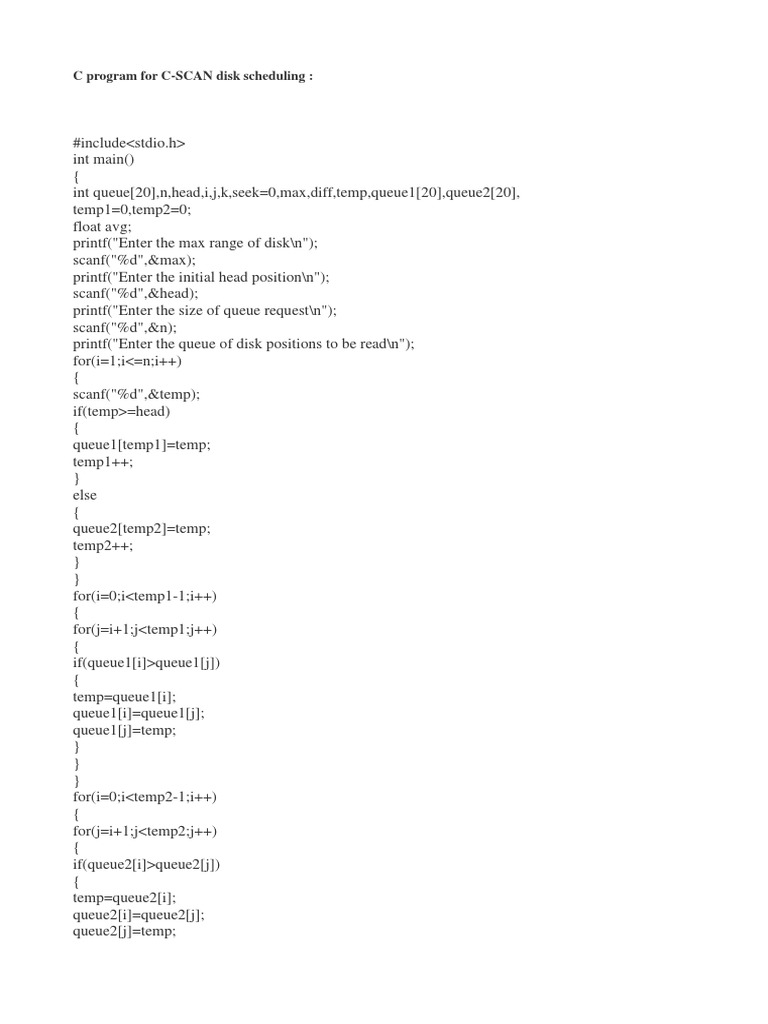 C Program For C-SCAN Disk Scheduling | PDF | Computer Architecture ...