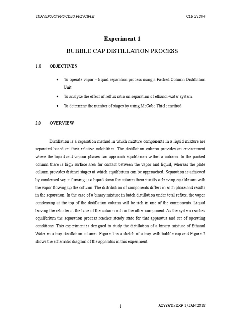 Exp 1 Bubble Cap Distillation Unit | Download Free PDF | Distillation ...