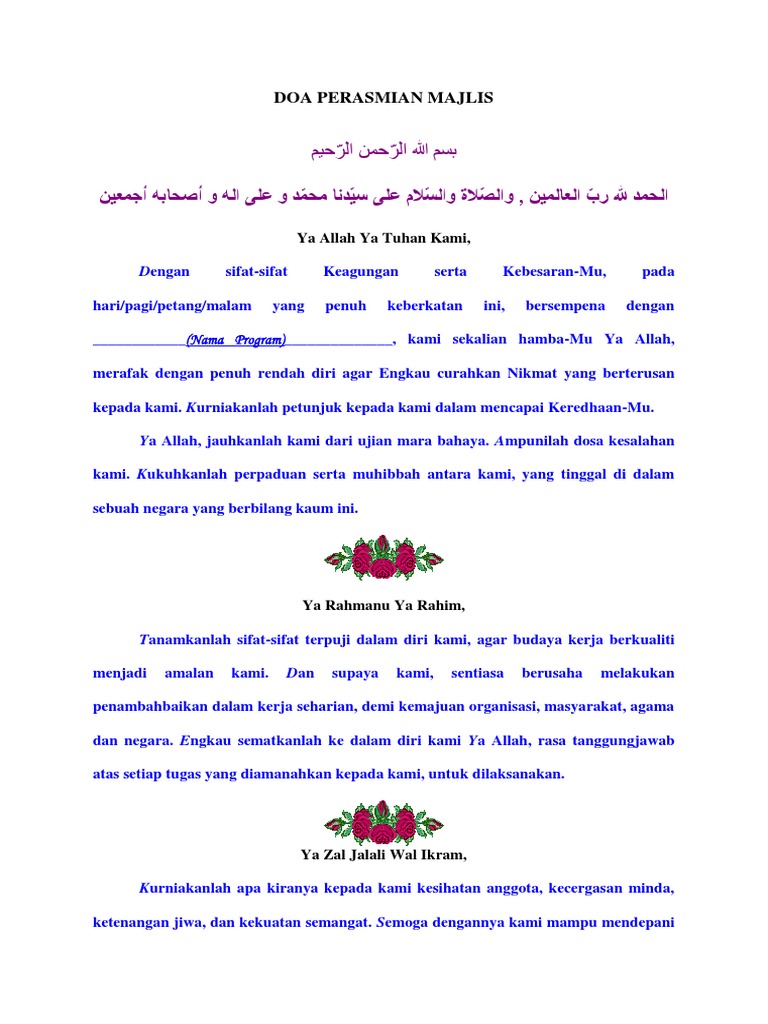 Doa Perasmian Apa2 Majlis | PDF