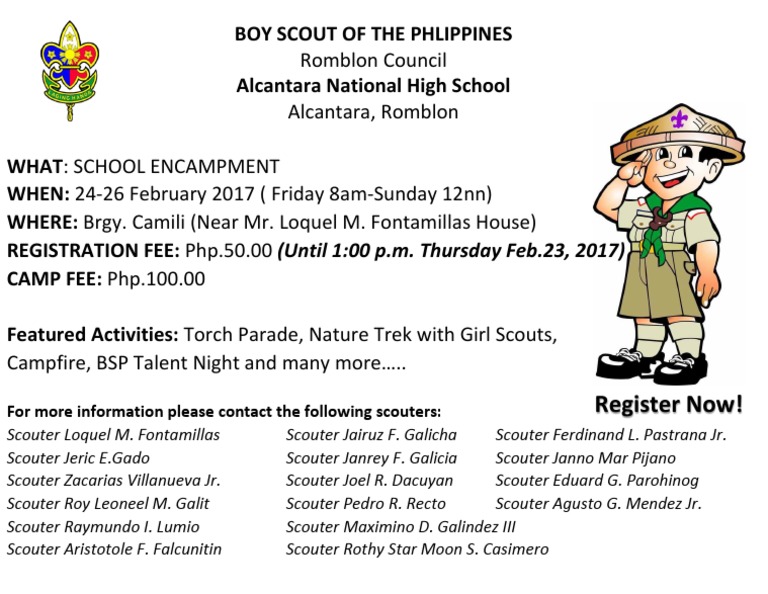Romblon Council Alcantara, Romblon: Register Now! | PDF | Scouting ...