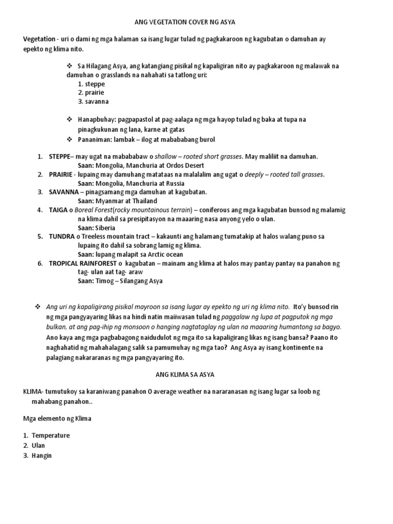 Ang Klima Sa Asya - AP 7 | PDF