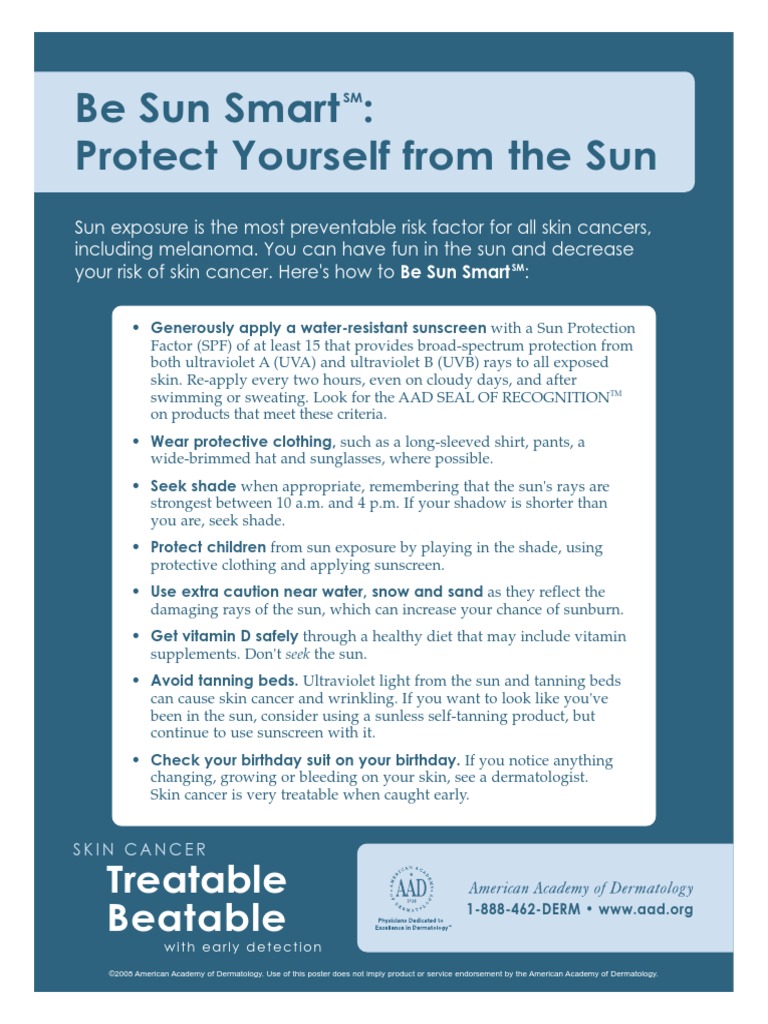 Be Sun Smart: Protect Yourself From The Sun: Treatable Beatable | PDF