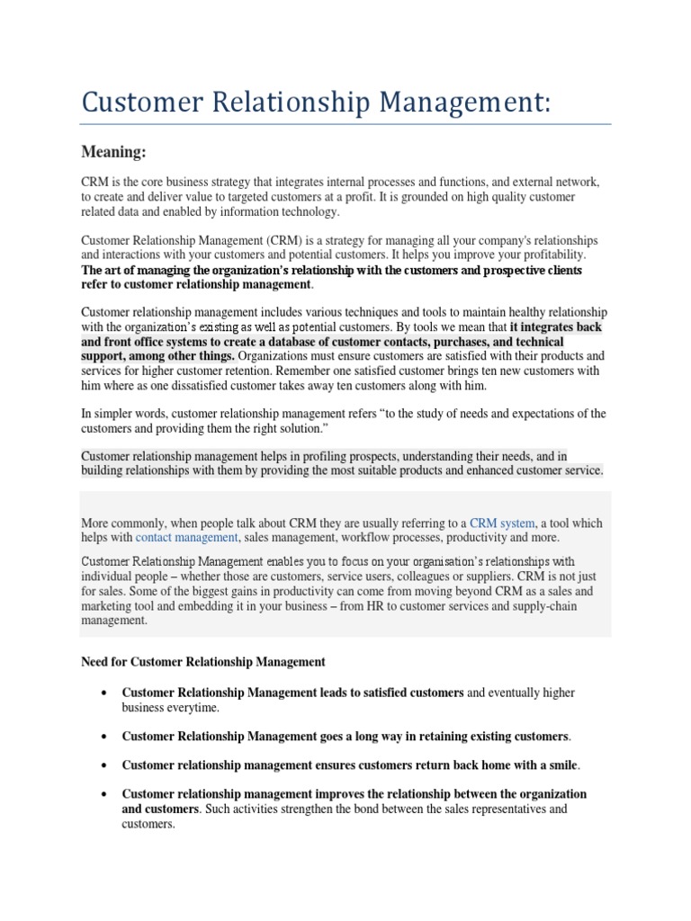 Customer Relationship Management | PDF | Strategic Management | Sales