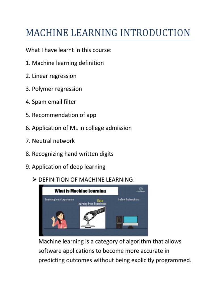 Machine Learning Intro | PDF | Machine Learning | Deep Learning