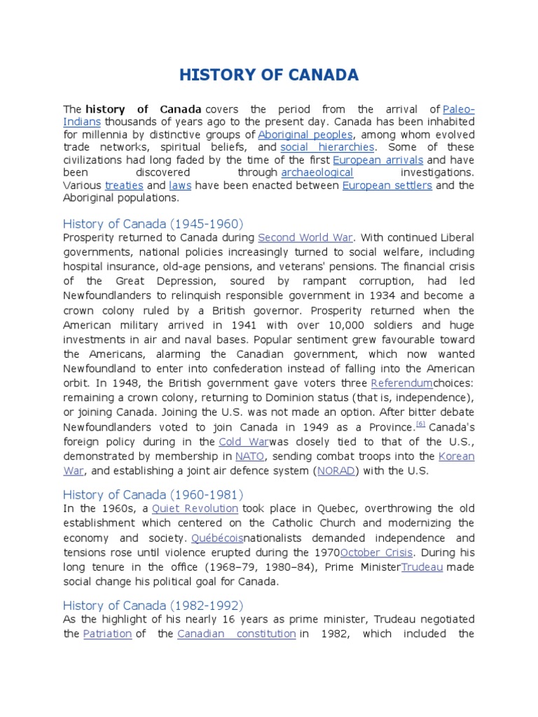 Overview of Canada's Historical Timeline | PDF | Canada | North America