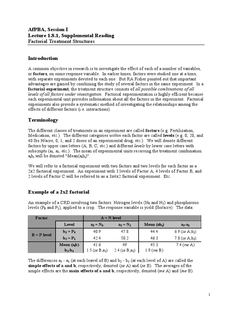 1.8.1 Factorial Treatment Structure (Hale) - Supp Reading | PDF | Analysis Of Variance | Errors ...