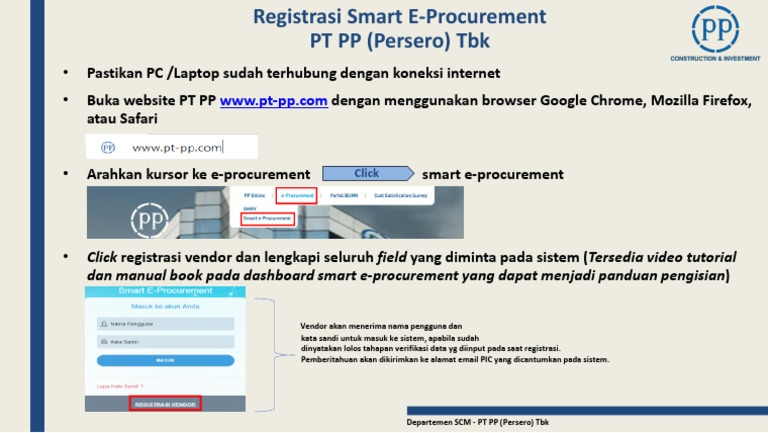 Pandual Awal Registrasi Smart E-Procurement PT PP | PDF