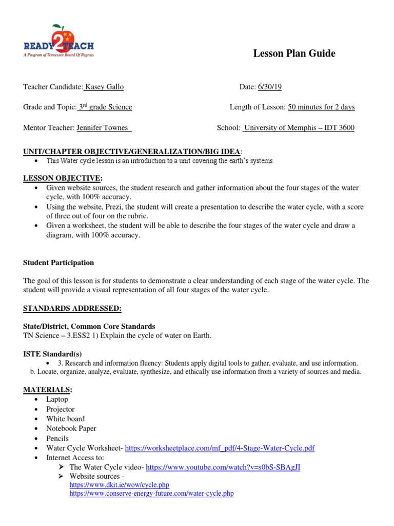 Lesson Plan Guide: Unit/Chapter Objective/Generalization/Big Idea | PDF ...