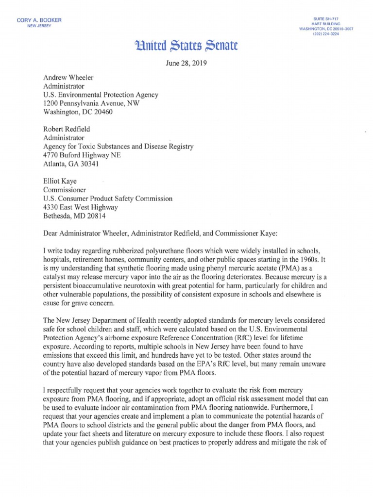 Letter To U.S. Environmental Protection Agency, Agency For Toxic ...
