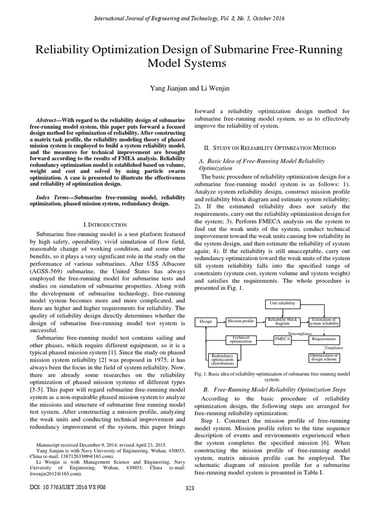 Reliability Optimization Design of Submarine Free-Running Model Systems ...