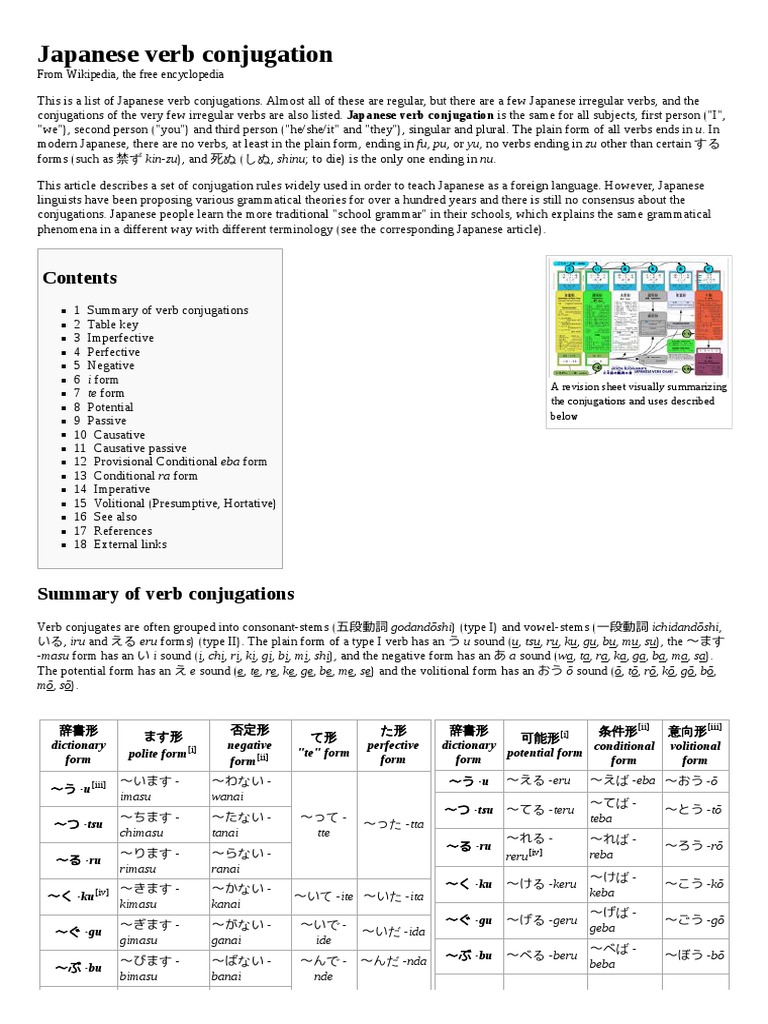 Japanese - Verb - Conjugation (From Wikipedia) PDF | PDF | Semantics ...