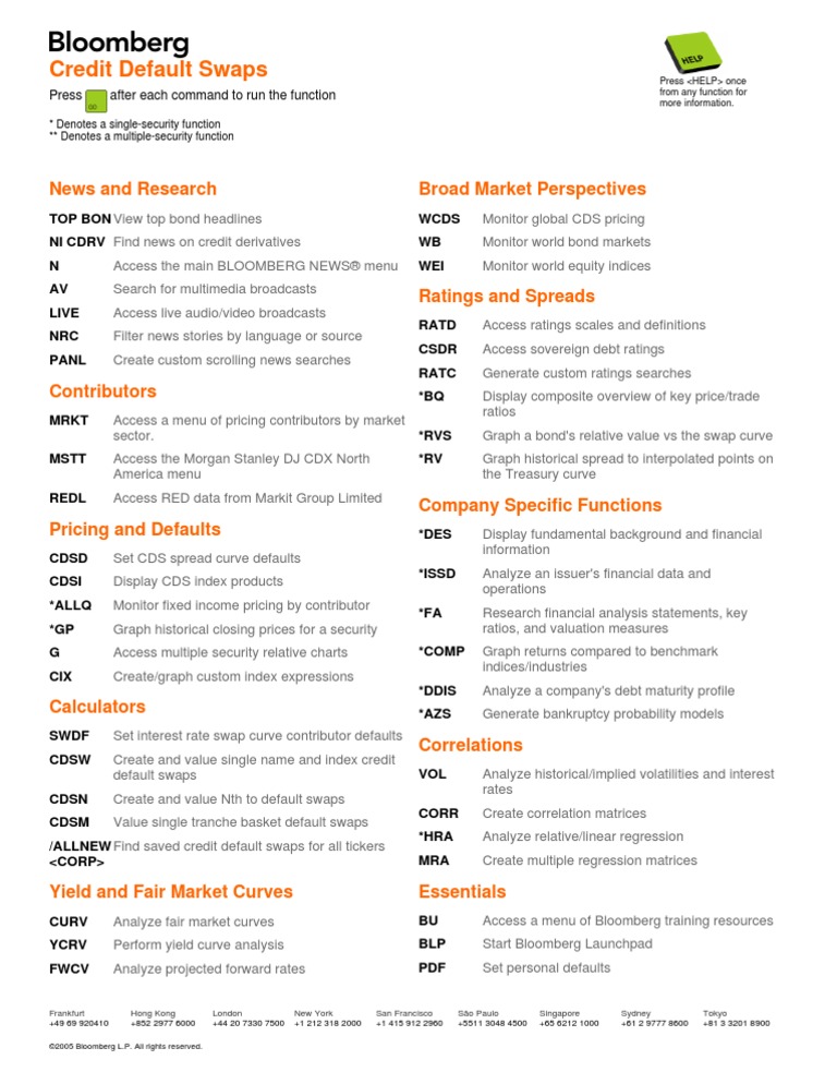 CDS - Bloomberg Functions | PDF | Credit Default Swap | Bonds (Finance)