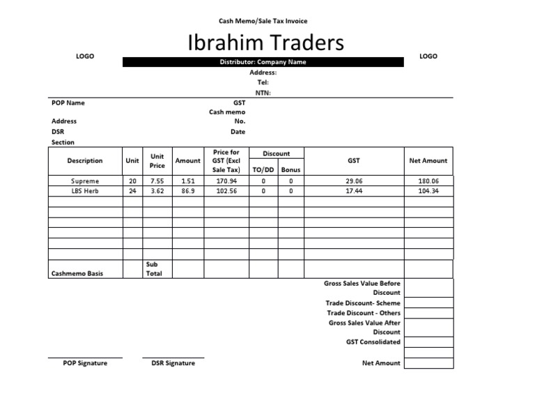 Editable Cash Memo | PDF