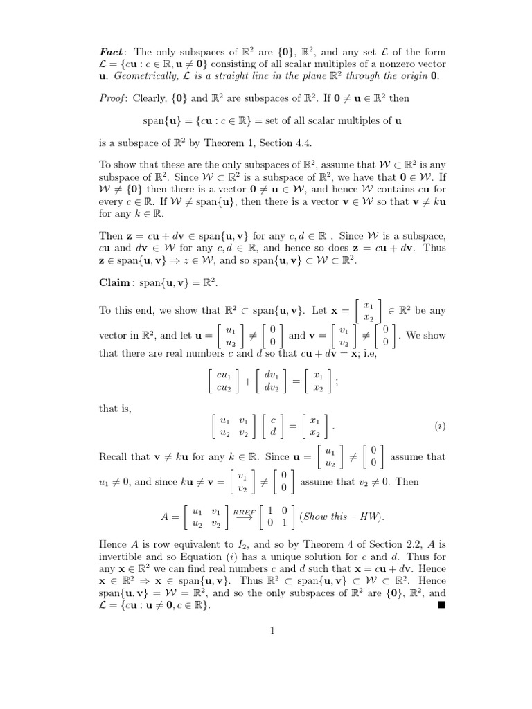 Subspacesofr2 PDF | PDF | Linear Subspace | Vector Space