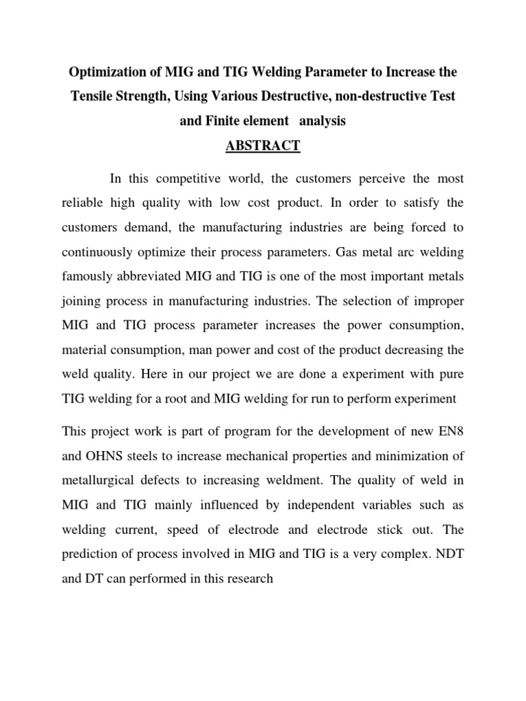 Optimization of MIG and TIG Welding Parameter To Increase The Tensile ...