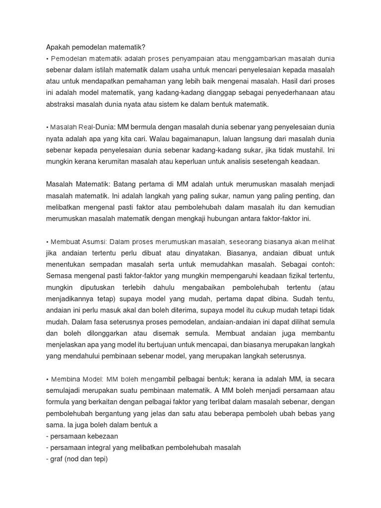 Proses Pemodelan Matematik dan Aplikasinya | PDF