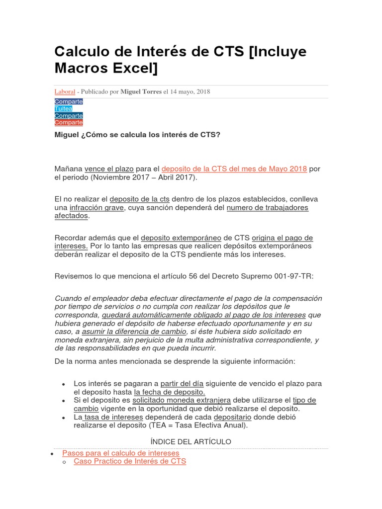 Cálculo Interés CTS con Excel | PDF | Interés | Economias
