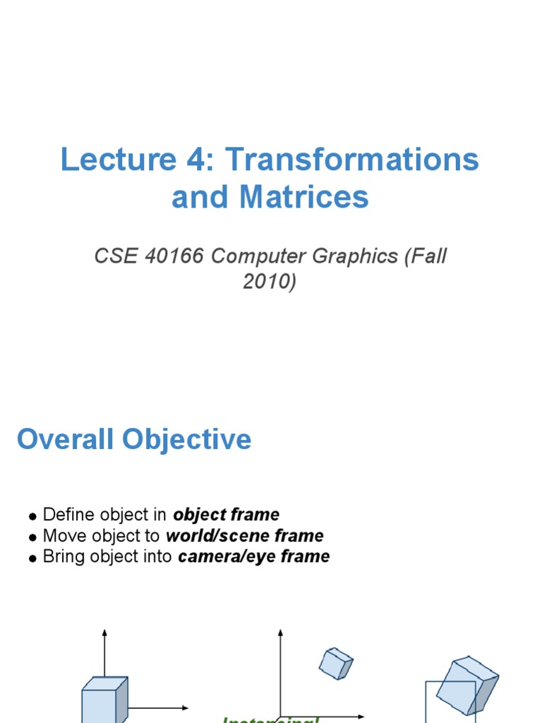 Lecture 4 Transformations and Matrices | PDF | Vector Space | Line ...