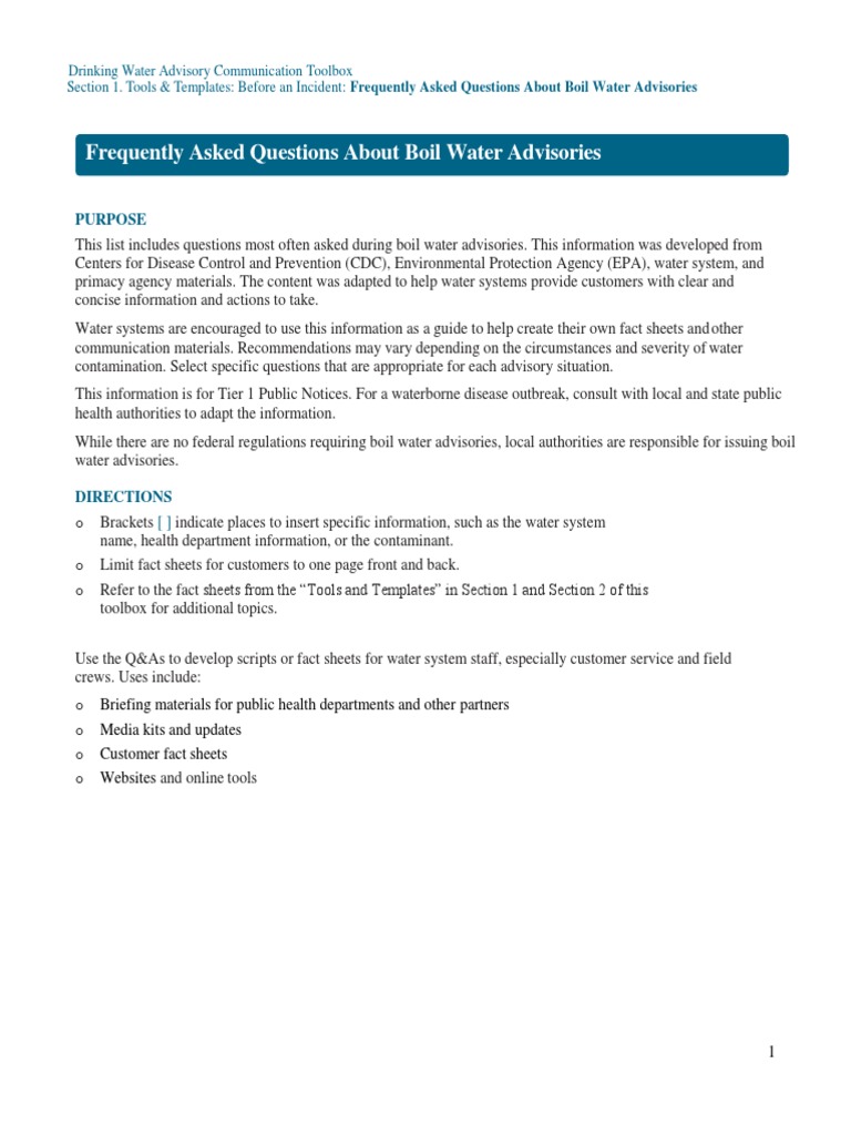 FAQ Boil Water Advisories | PDF | Tap Water | Drinking Water