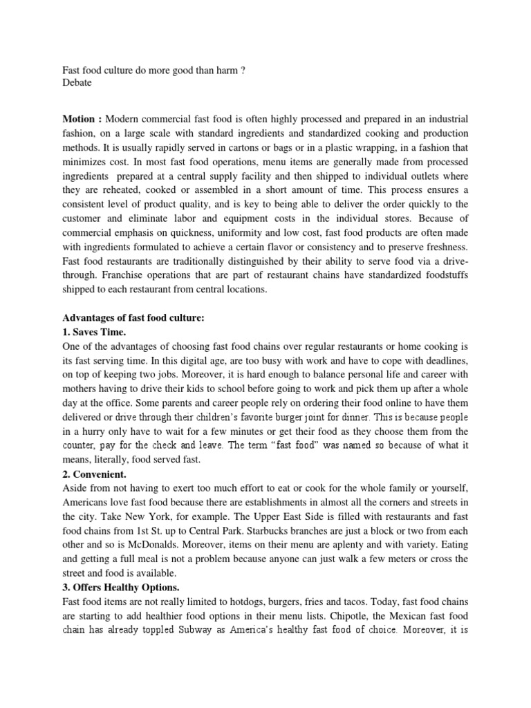 Analyzing the Debate Around the Impacts of Fast Food Culture | PDF ...