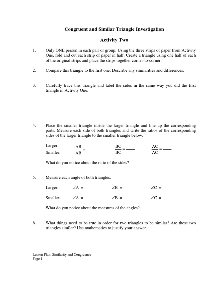 Triangle Similarity Activity | PDF | Teaching Methods & Materials