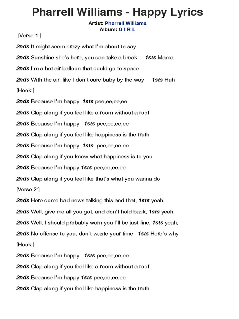 Happy Song Pharrell Williams Lyrics