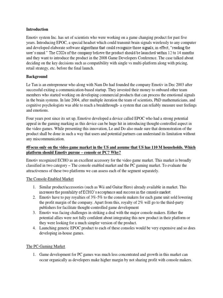 Emotiv Case Analysis | PDF | Video Games | Business