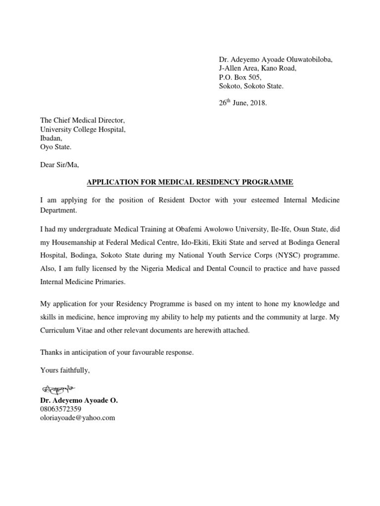 Cover Letter Uch | PDF | Residency (Medicine) | Medical Education