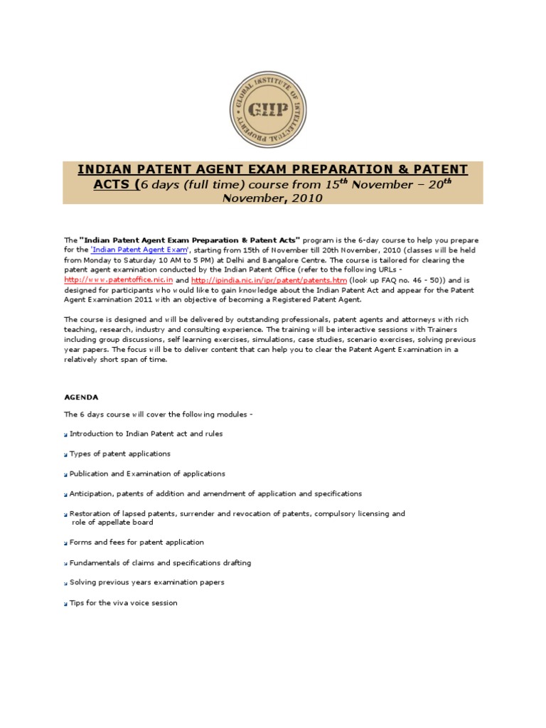 Patent Agent Exam Preparation Training Course | PDF | Patent ...