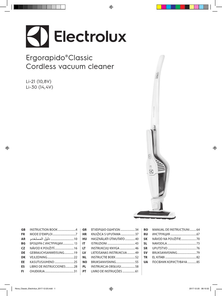 Manual de Utilizare Aspirator Vertical de Mana Electrolux Eerc70eb ...