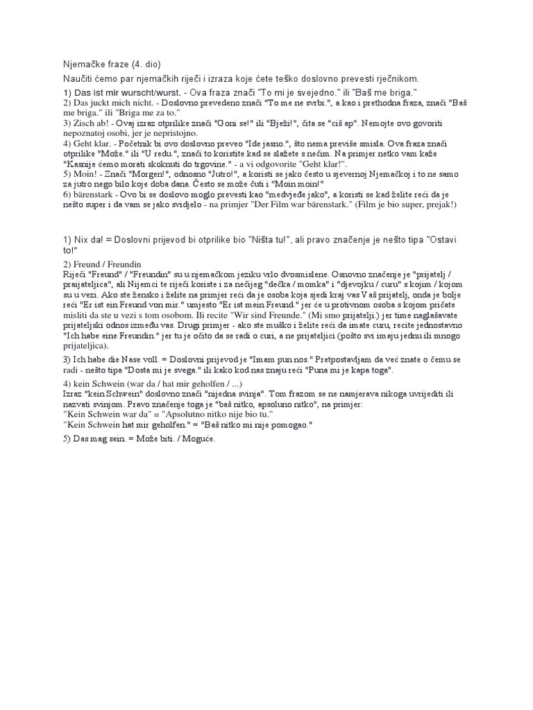 Njemačke Fraze | PDF