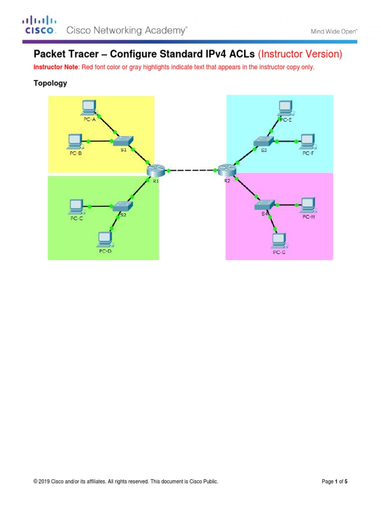 4.1.3.5 Packet Tracer - Configure Standard IPv4 ACLs - ILM | PDF | Router (Computing) | Ip Address