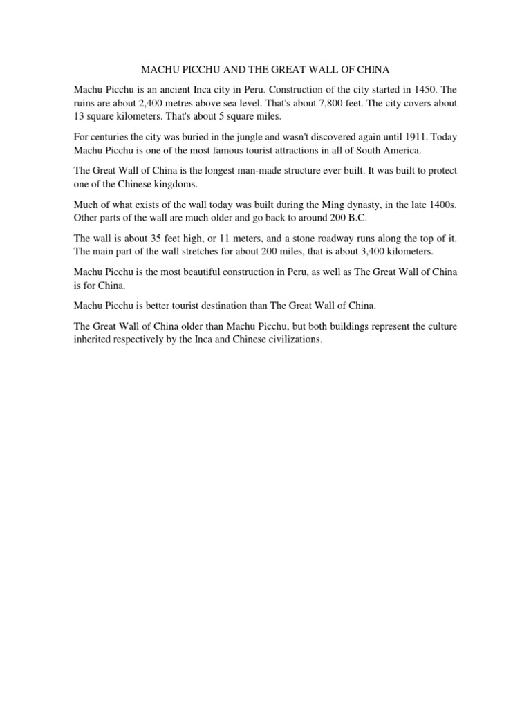 Machu Picchu and The Great Wall of China | PDF