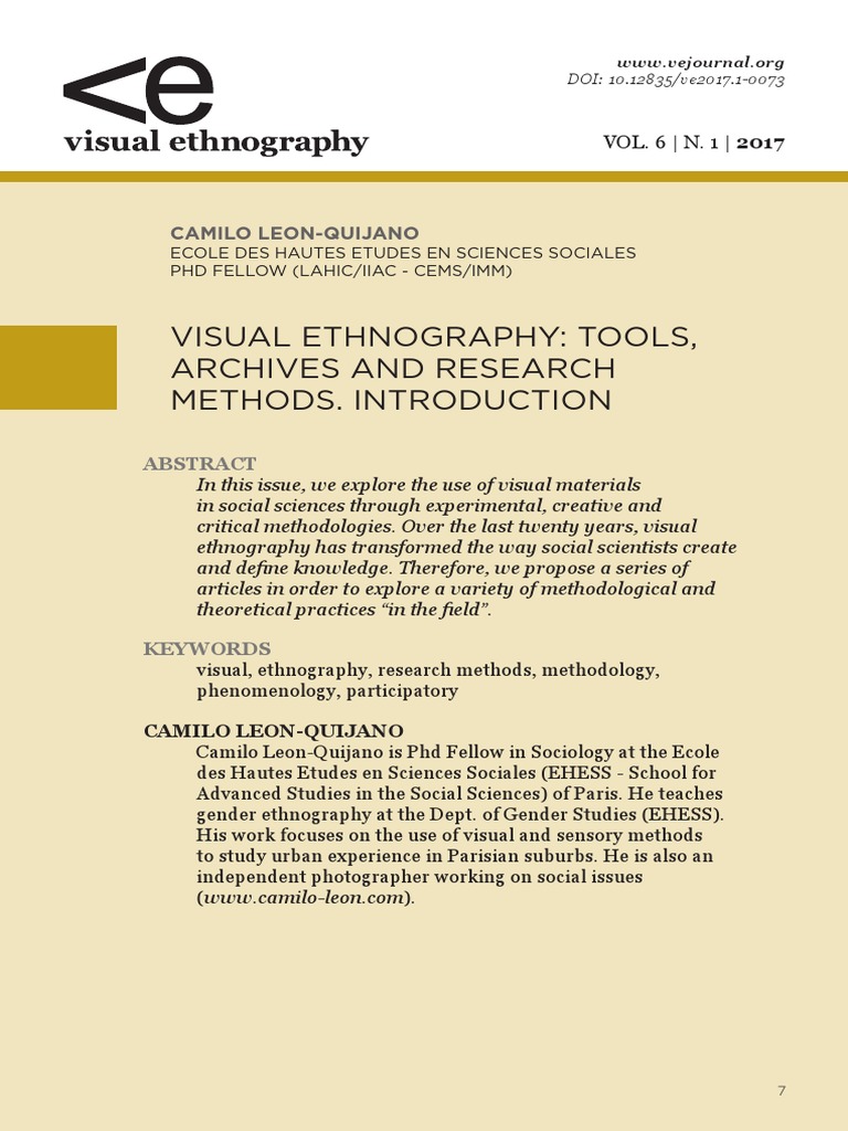Visual Ethnography: Tools, Archives and Research Methods. Introduction ...