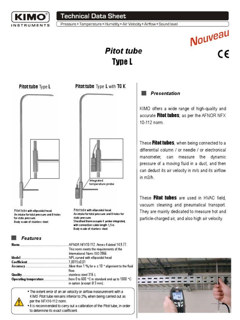 FT Pitot Type L | PDF | Pressure Measurement | Pressure