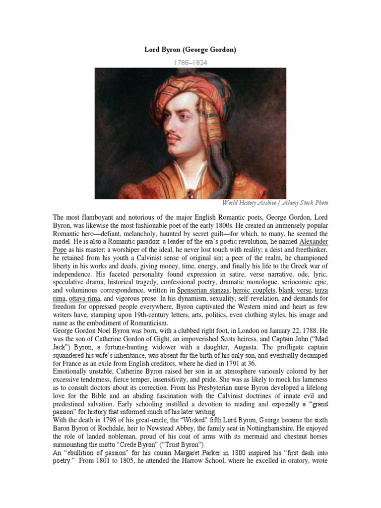 Lord Byron (George Gordon) : World History Archive / Alamy Stock Photo ...